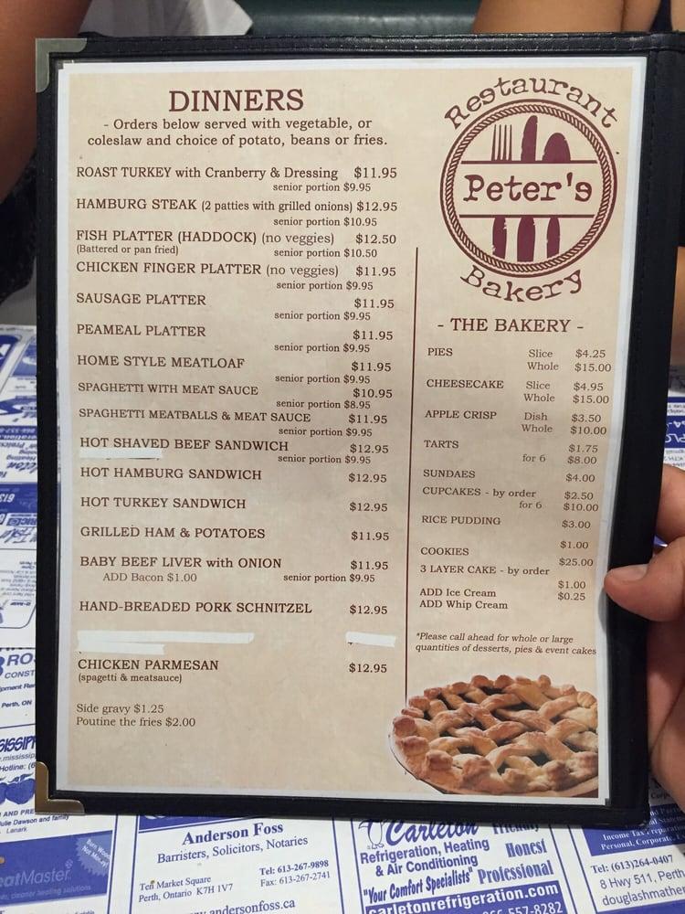 Menu at Peter's Family Fare Restaurant, Perth