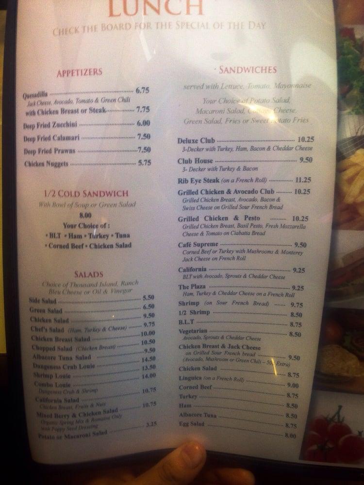 Menu at Plaza Cafe, Pleasant Hill, Contra Costa Blvd