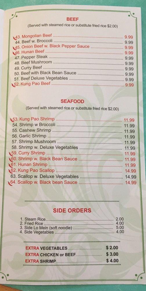 Menu at Sam's Chinese Kitchen restaurant, Clarion