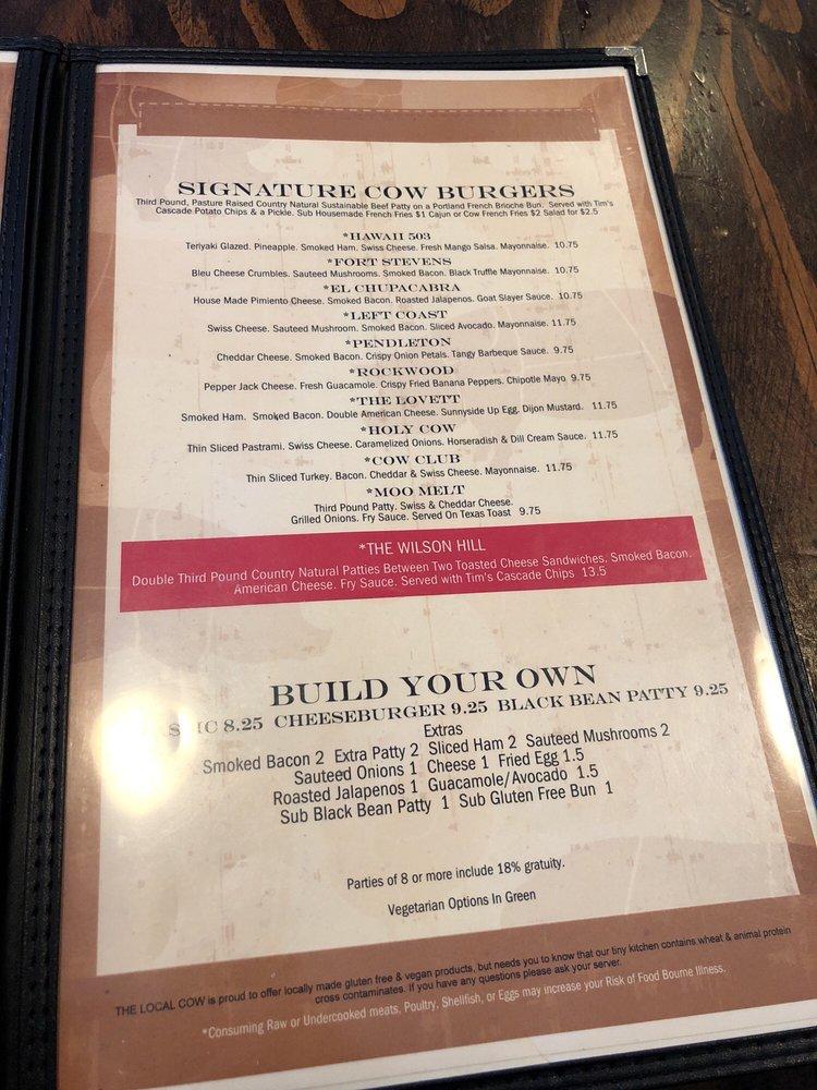 Menu at The Local Cow fast food, Gresham