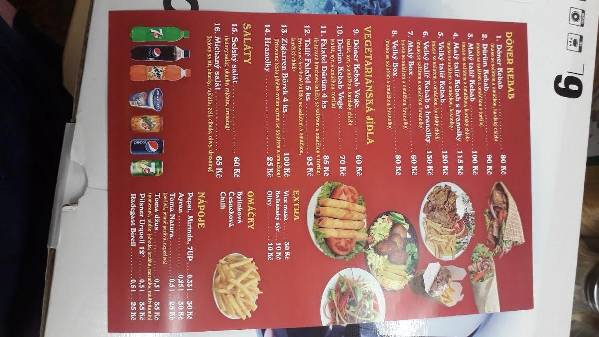 Carta del restaurante Bahar Kebab, Velká Bíteš