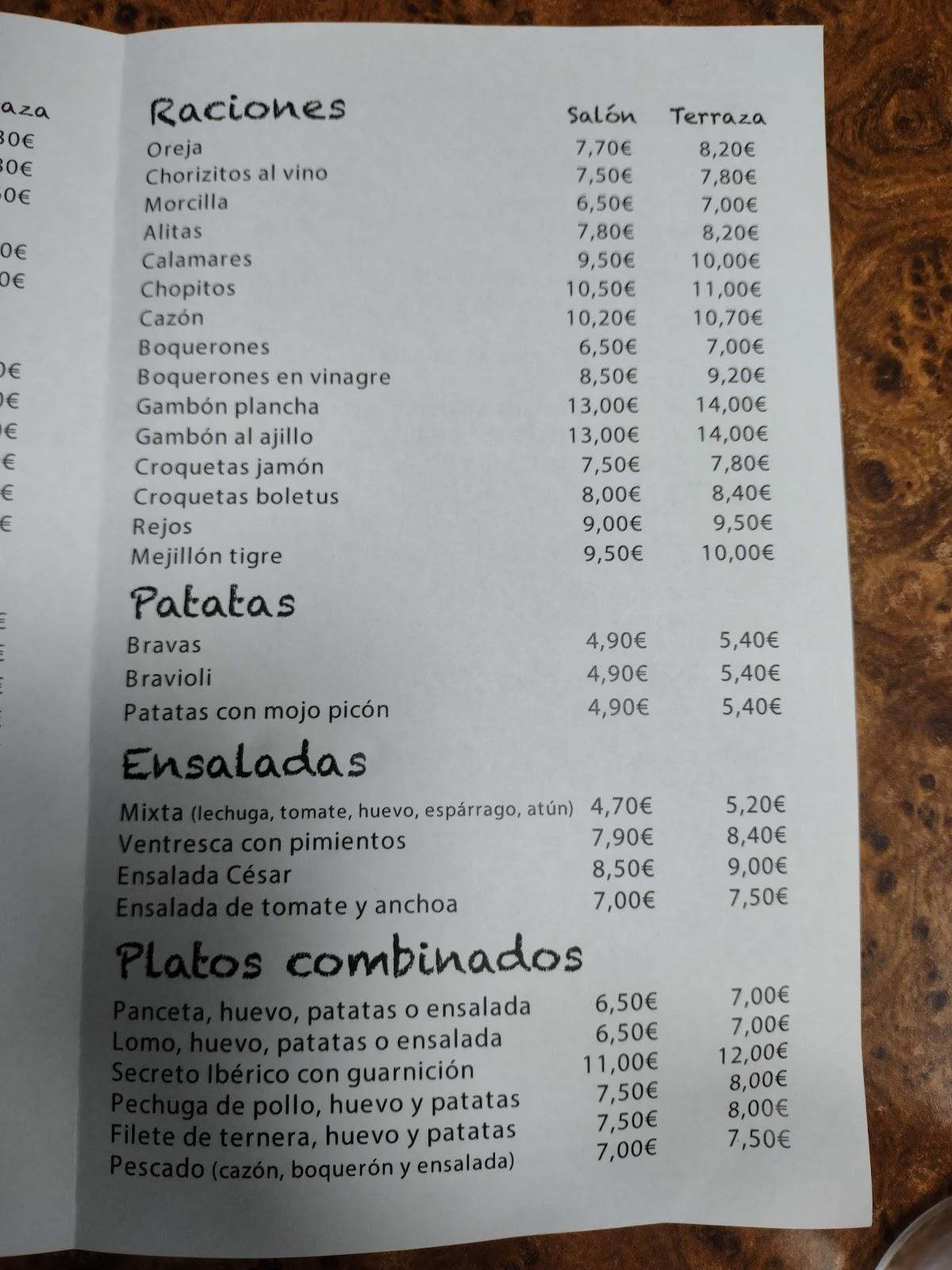 Menu at Cervecería casa monica pub & bar, Madrid
