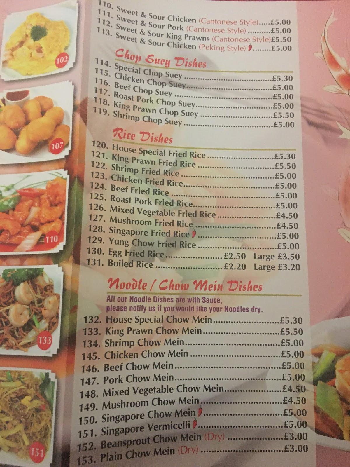 Menu at Han Sing restaurant, Cardiff