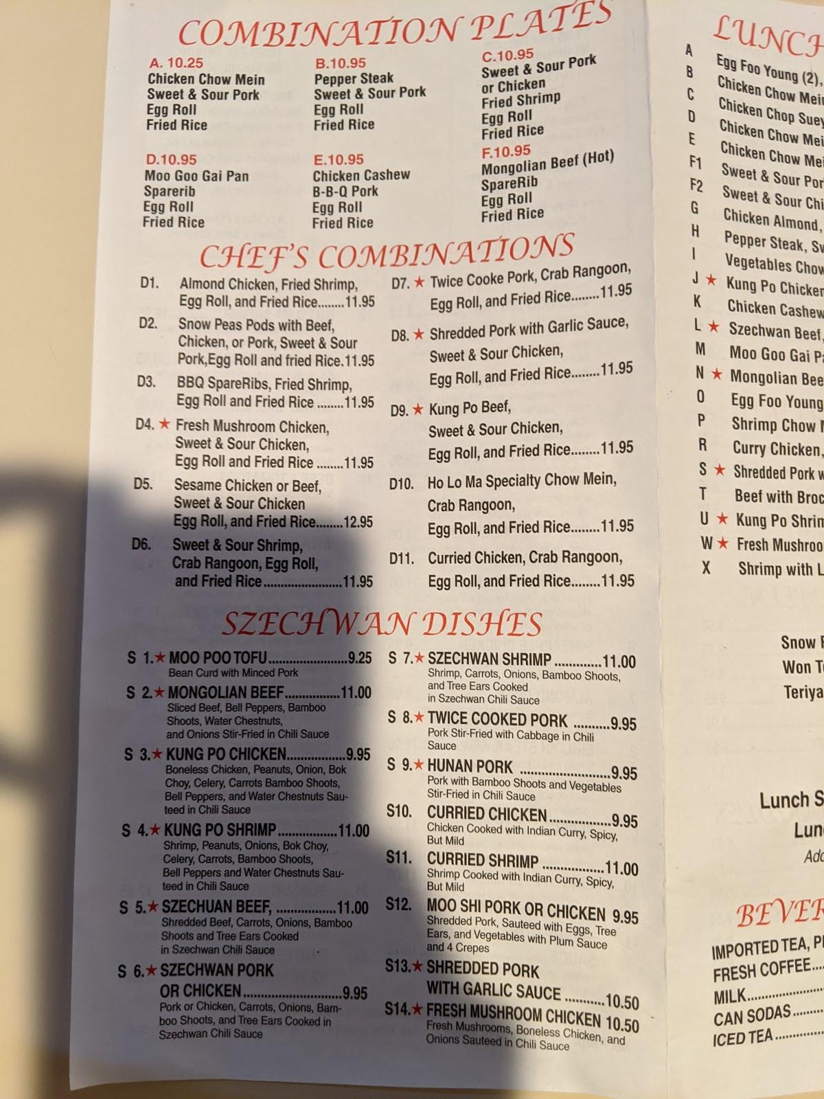 Menu at Ho Lo Ma restaurant, Albuquerque