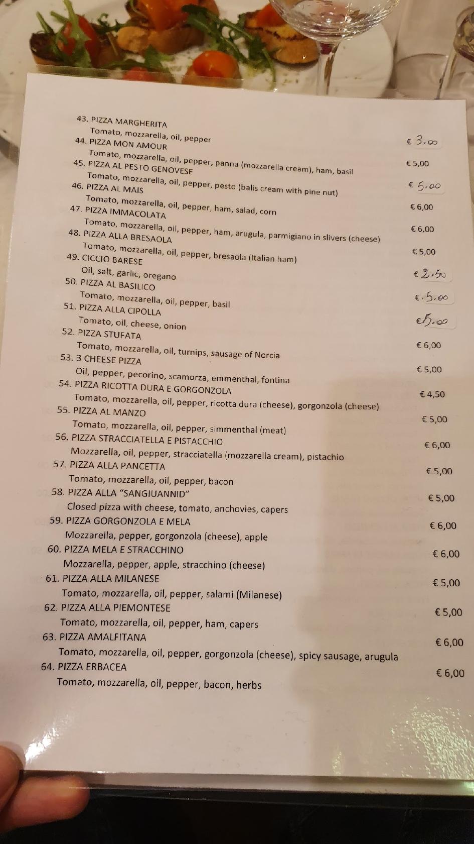 Menu da Il Desiderio pizzeria, Bari