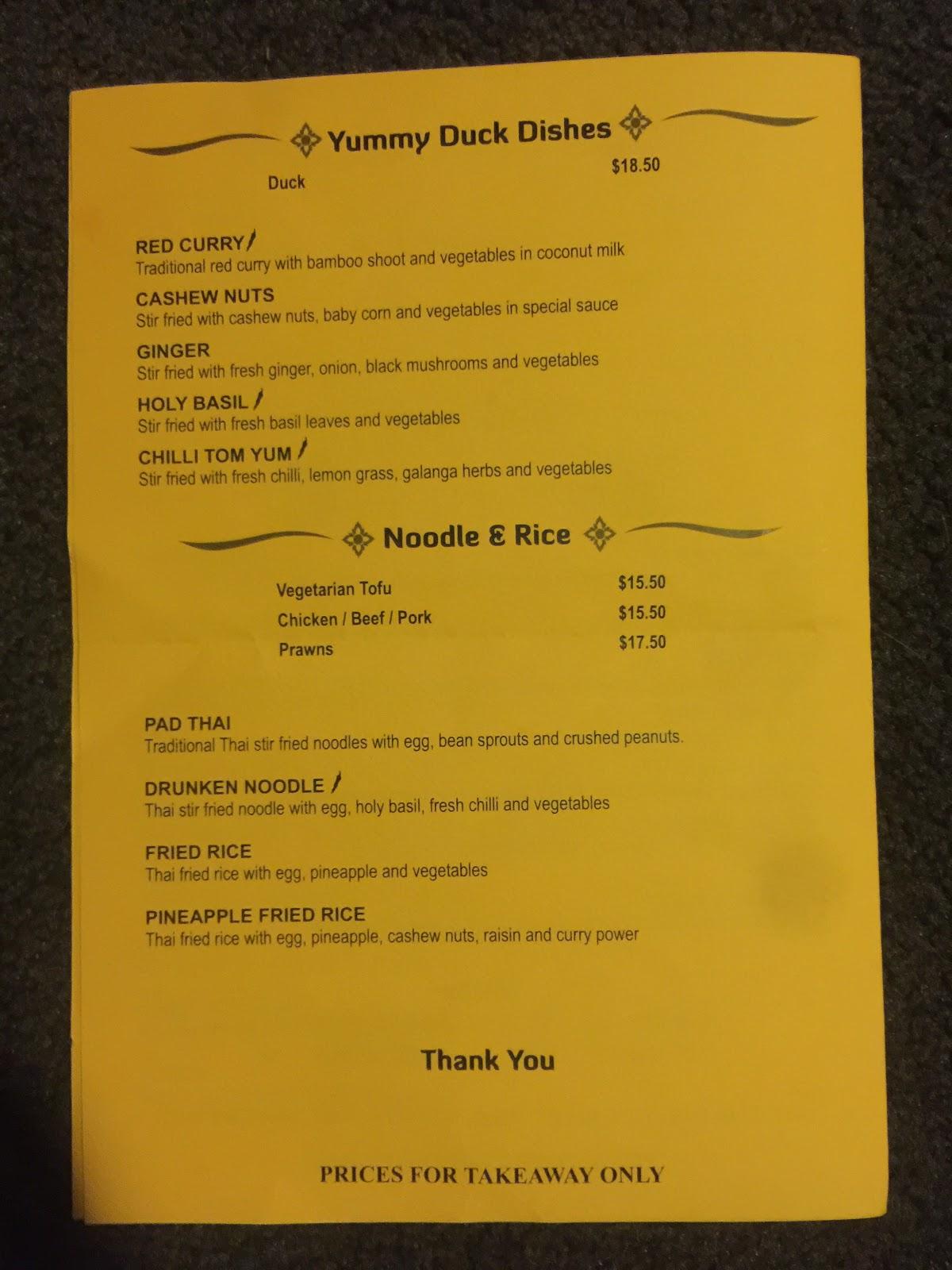 Menu at Nakontong Thai restaurant, Thames