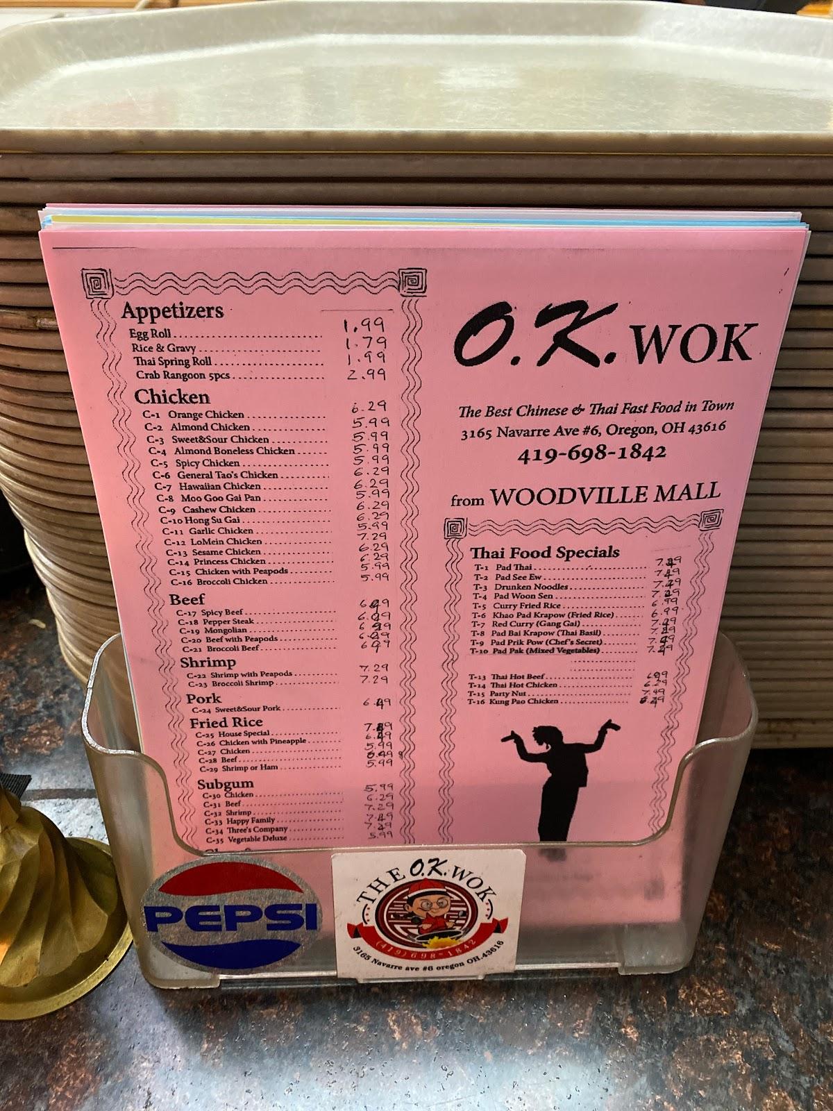 Menu at O.K. WOK fast food, Oregon
