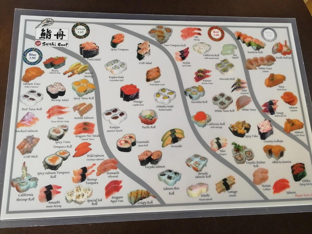 Menu at Sushi Boat restaurant, Calgary, 806 Crowfoot Crescent NW