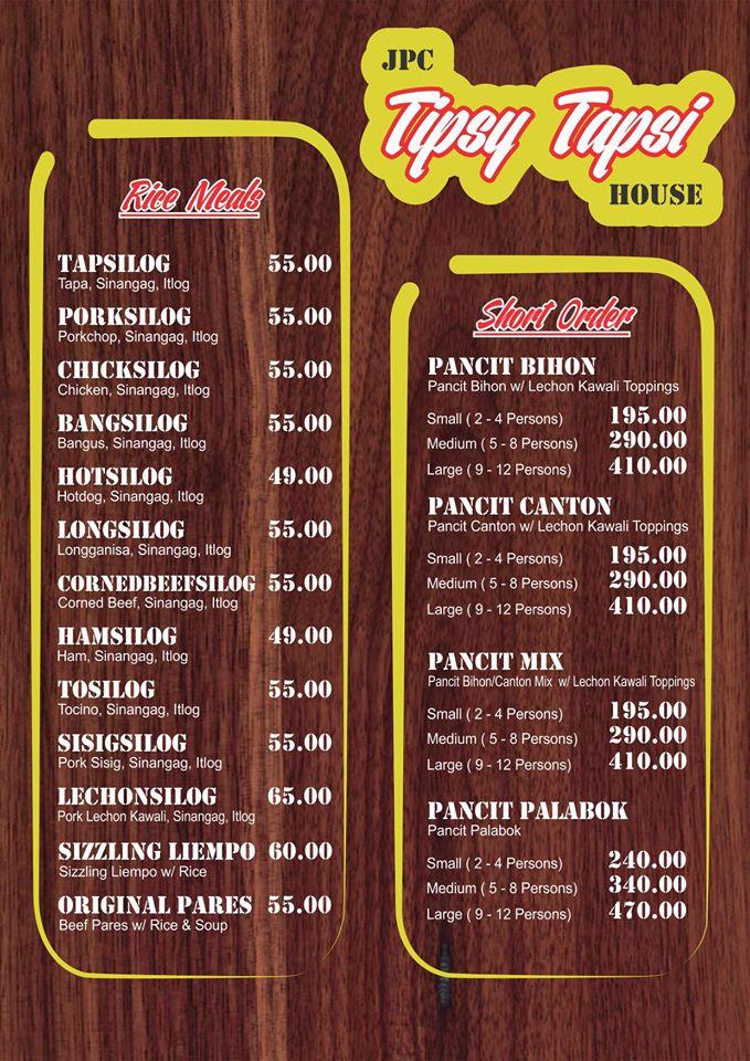 Menu at Tipsy Tapsi restaurant, Antipolo