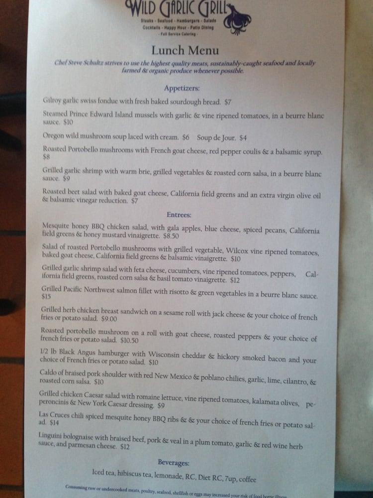 Menu at Wild Garlic Grill pub & bar, Tucson, E Skyline Dr Suite 120