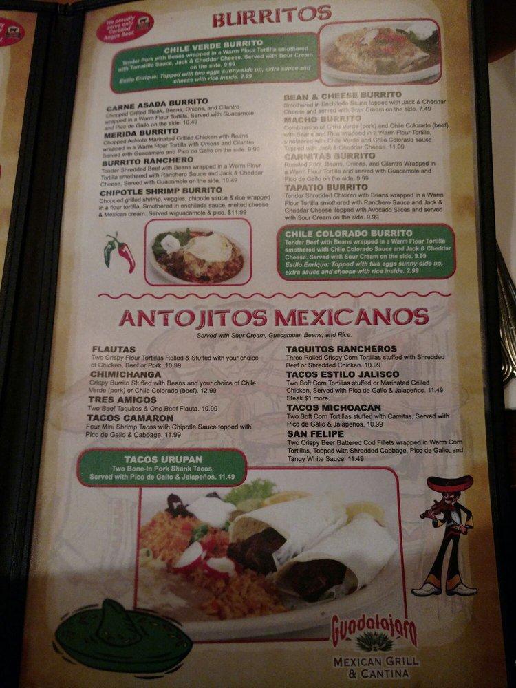 Menu at Guadalajara Mexican Grill & Cantina restaurant, Temecula
