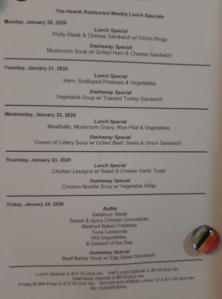 Menu at Hearth Restaurant, Williams Lake