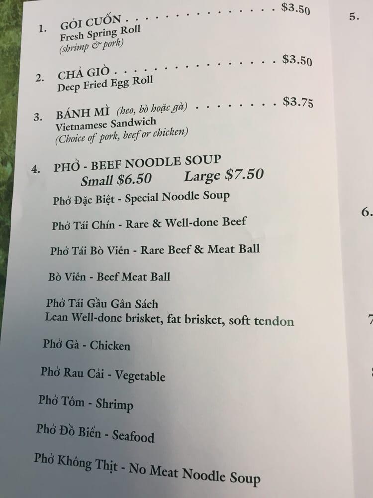 Menu at Pho BT restaurant, Burien