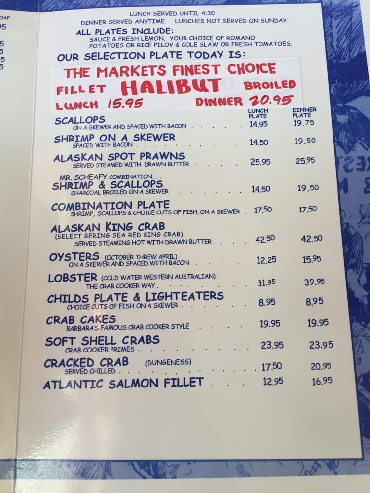 Menu at The Crab Cooker restaurant, Newport Beach, Newport Blvd