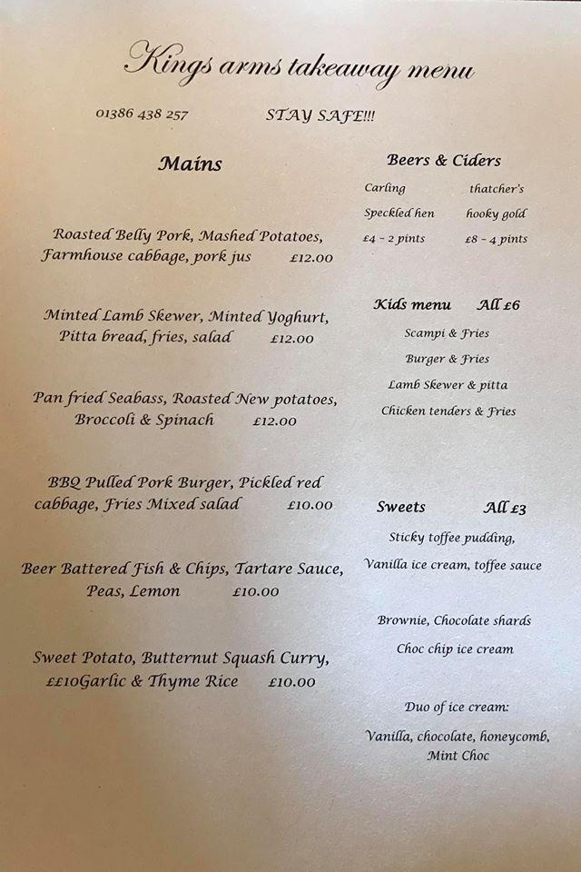 Menu at The Kings Arms pub & bar, Chipping Campden, High St