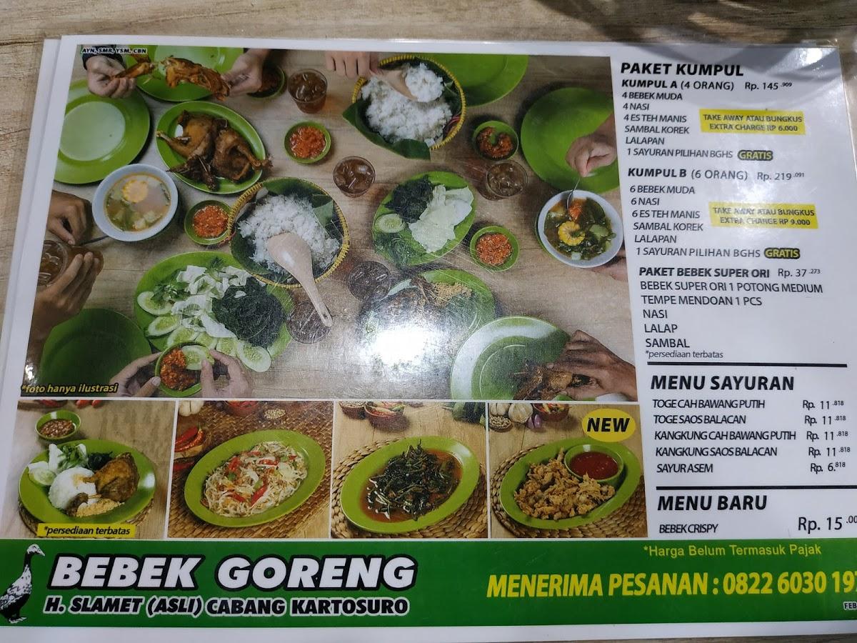 Menu at Bebek Goreng H. Slamet Yasmin restaurant, Bogor