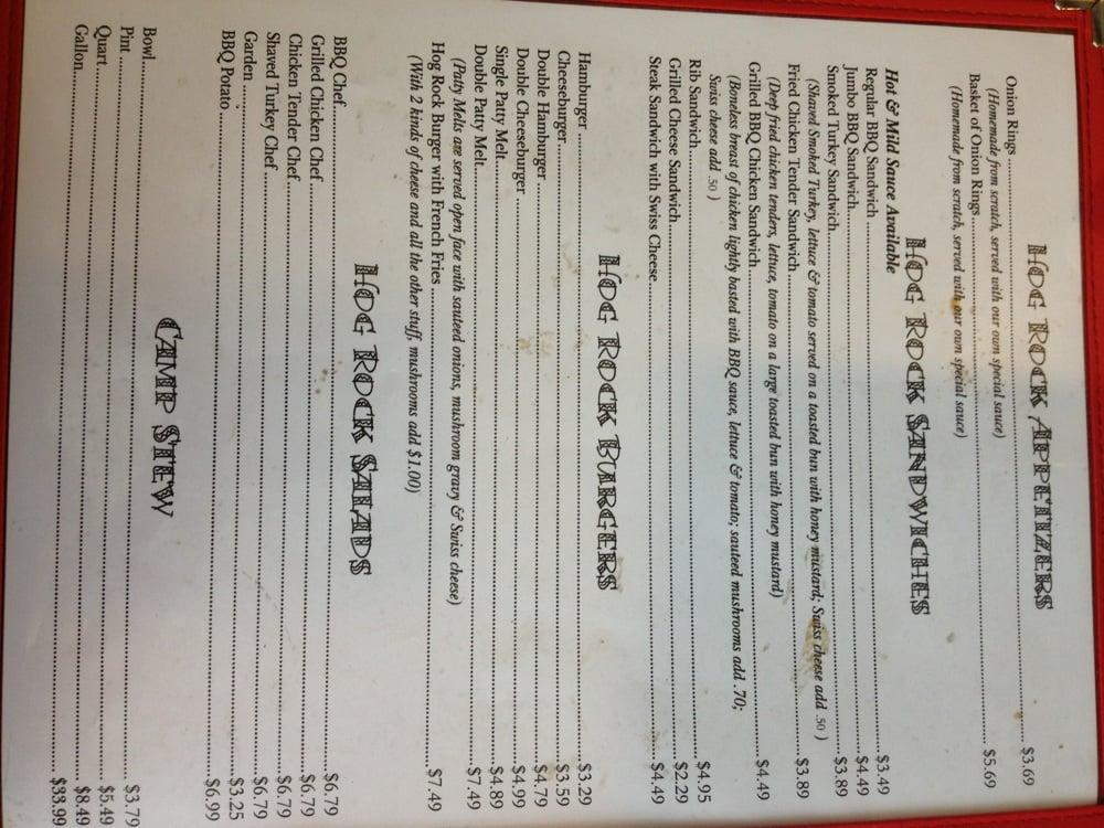 Menu at Hog Rock Bar-B-Q, Wetumpka