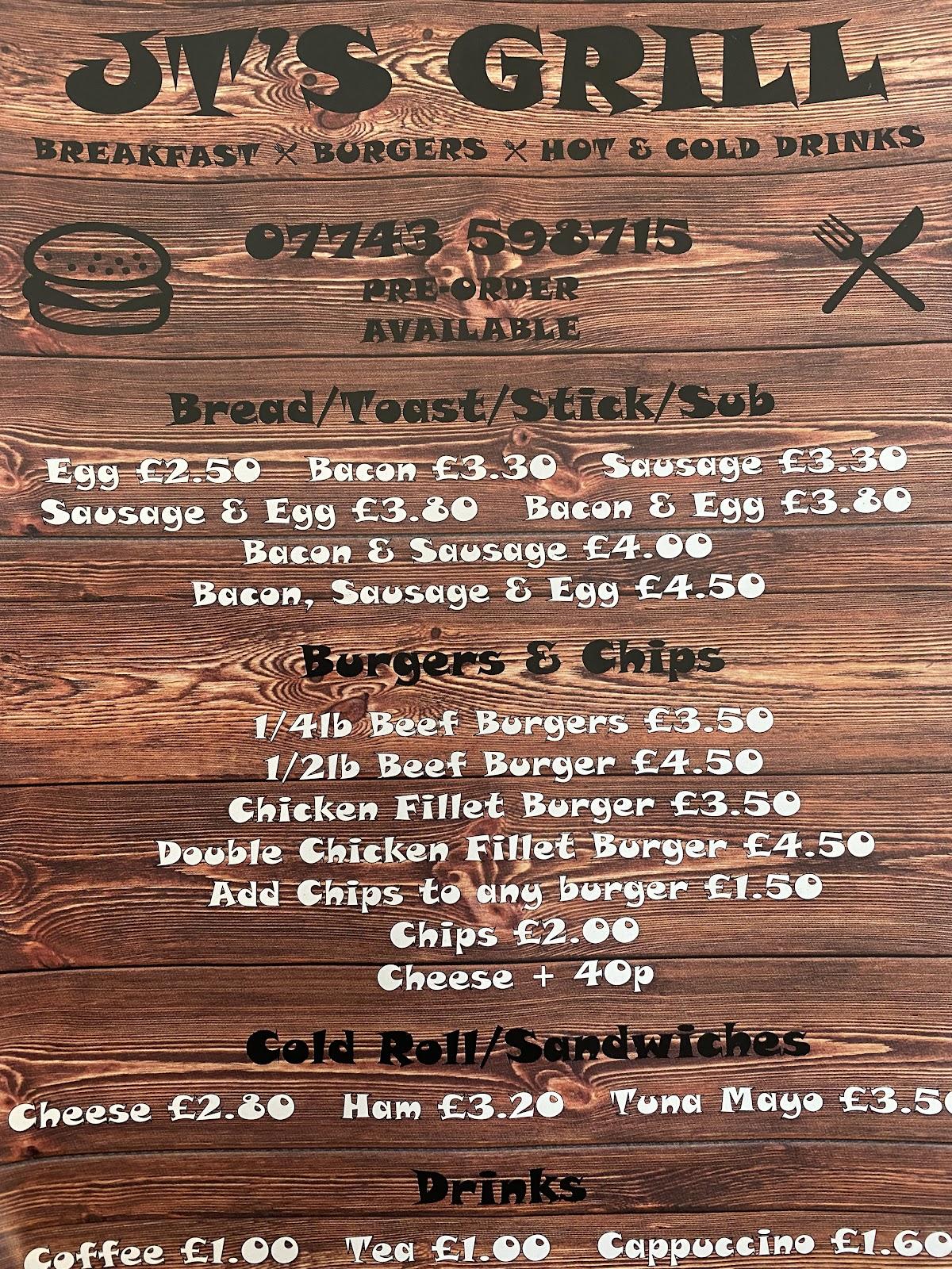 Menu at JT’s Breakfast & Grill restaurant, Corby