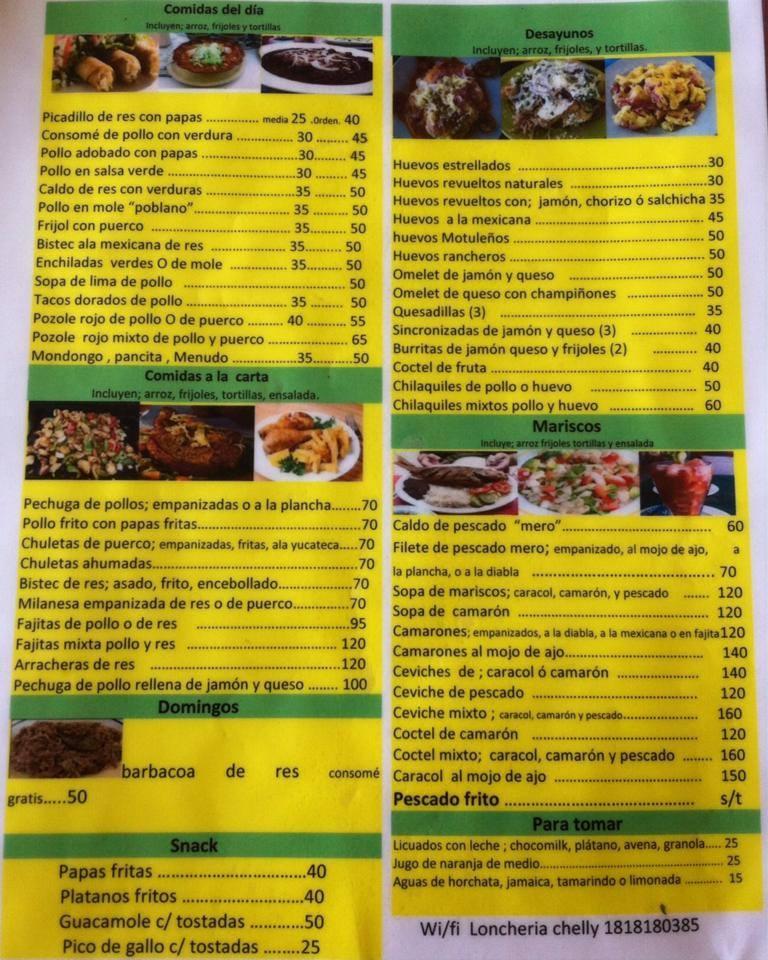 Menu at LONCHERIA"CHELLY" San Miguel de Cozumel restaurant, San Miguel ...