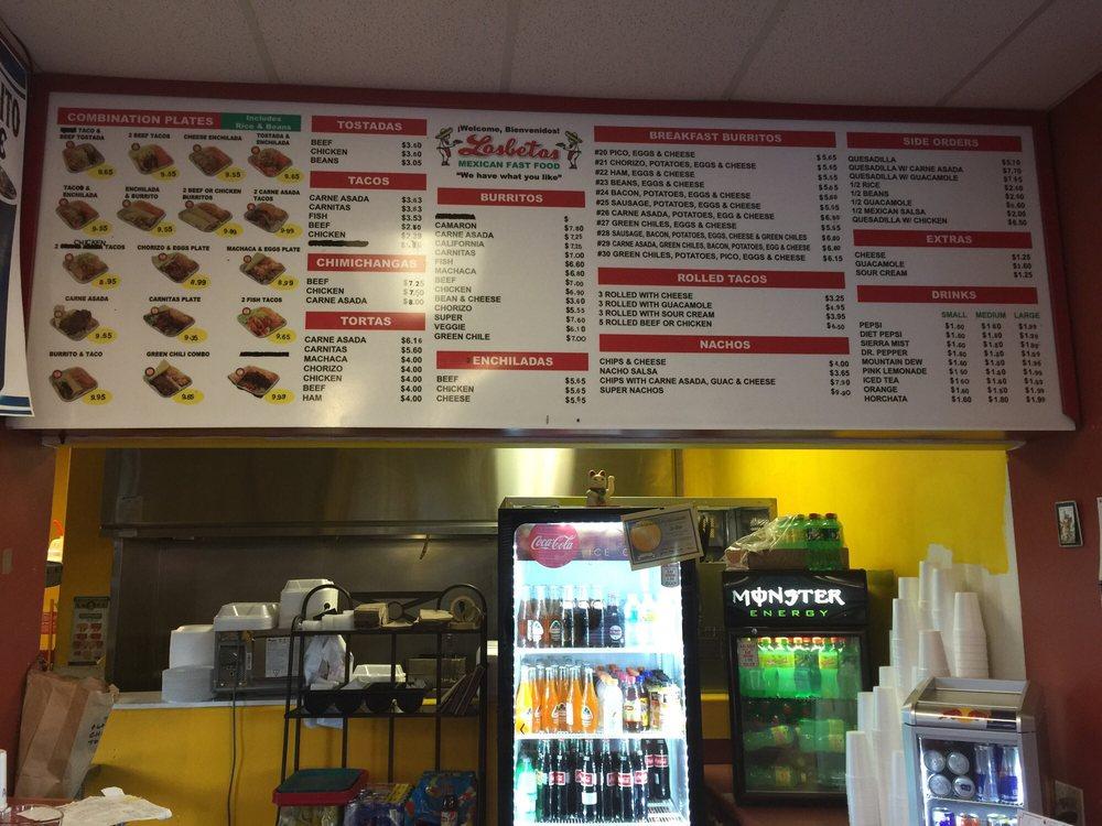 Menu at Los Betos Mexican Food restaurant, Village of Oak Creek