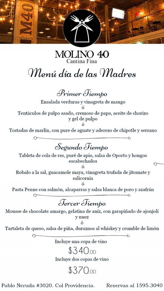 Menu at Molino 40 restaurant, Guadalajara