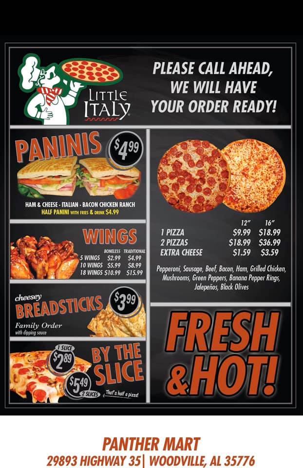 Menu at Panther Mart & Deli pizzeria, Woodville