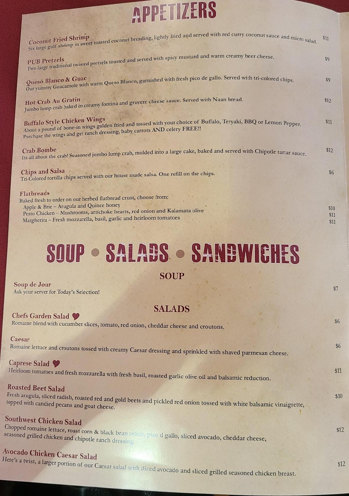 Carta del restaurante Silks, Oklahoma City