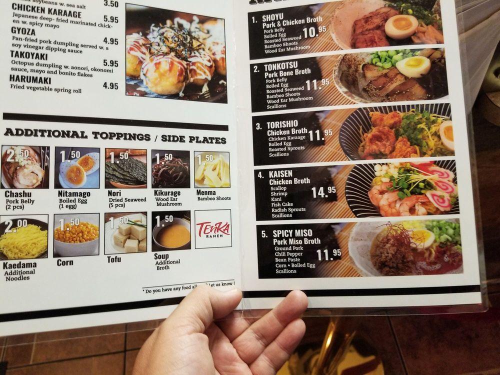 Menu at Tenka Ramen restaurant, Minneapolis