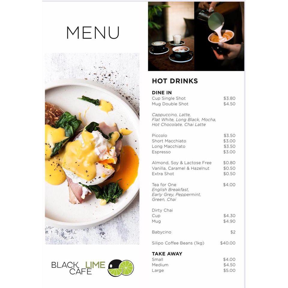 Menu at Black Lime Cafe, Gold Coast