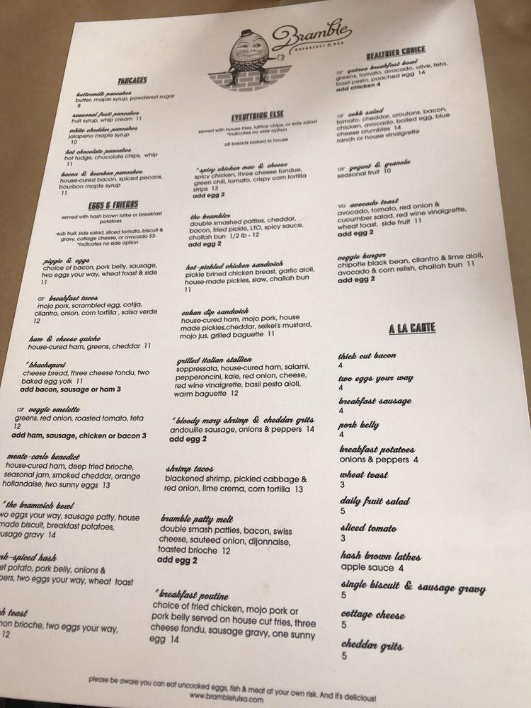 Menu at Bramble Breakfast & Bar, Jenks, 400 Riverwalk Terrace #100