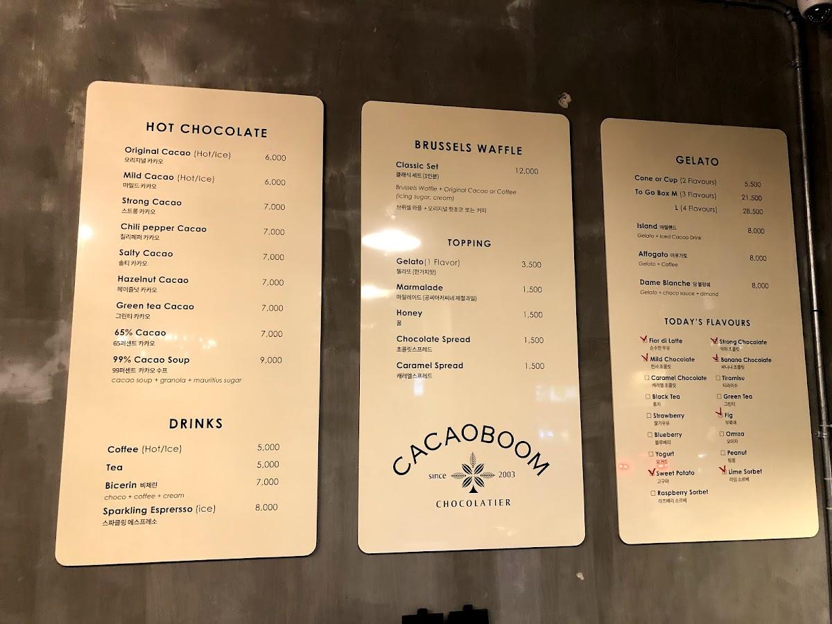 Carta del postres Cacaoboom, Seul