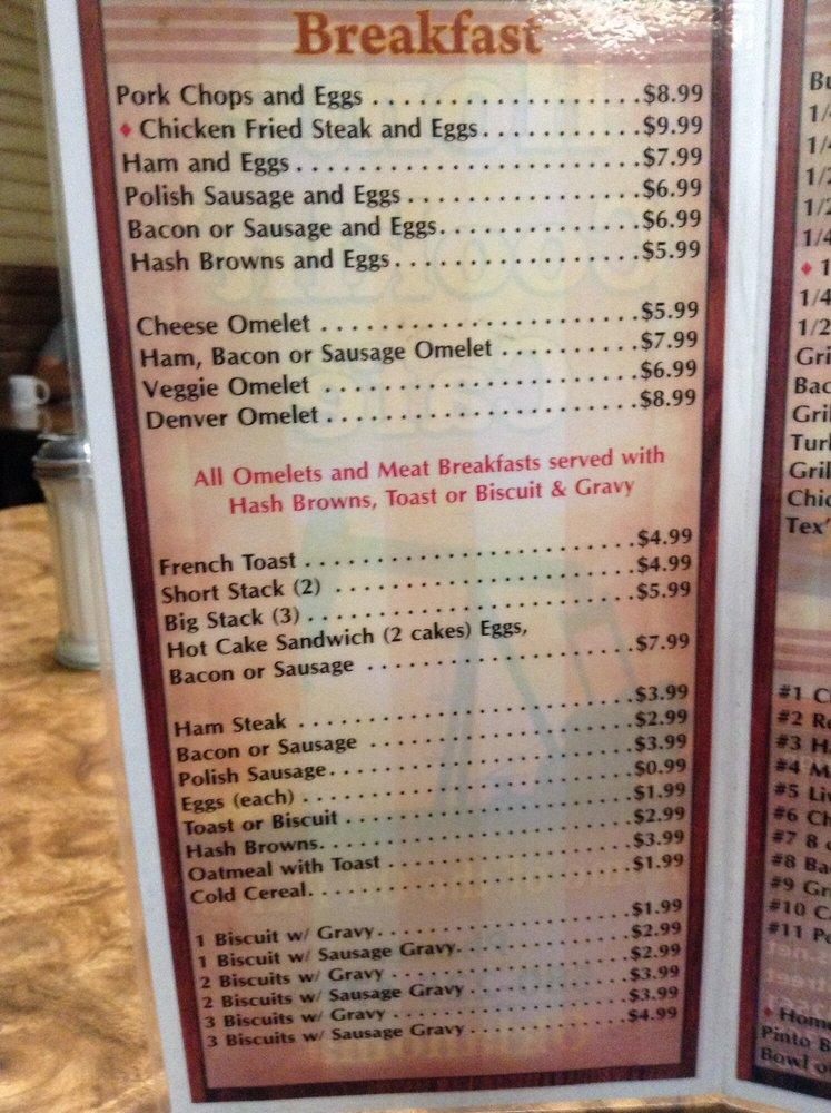 Menu at Home Cooking cafe, Elk City