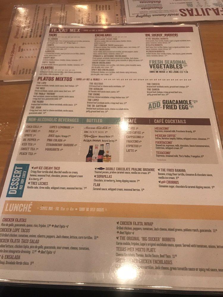 Menu at Lupe Tortilla Mexican Restaurant, Addison