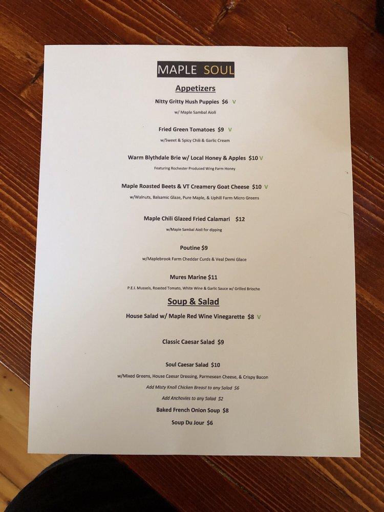 Menu at Maple Soul restaurant, Rochester