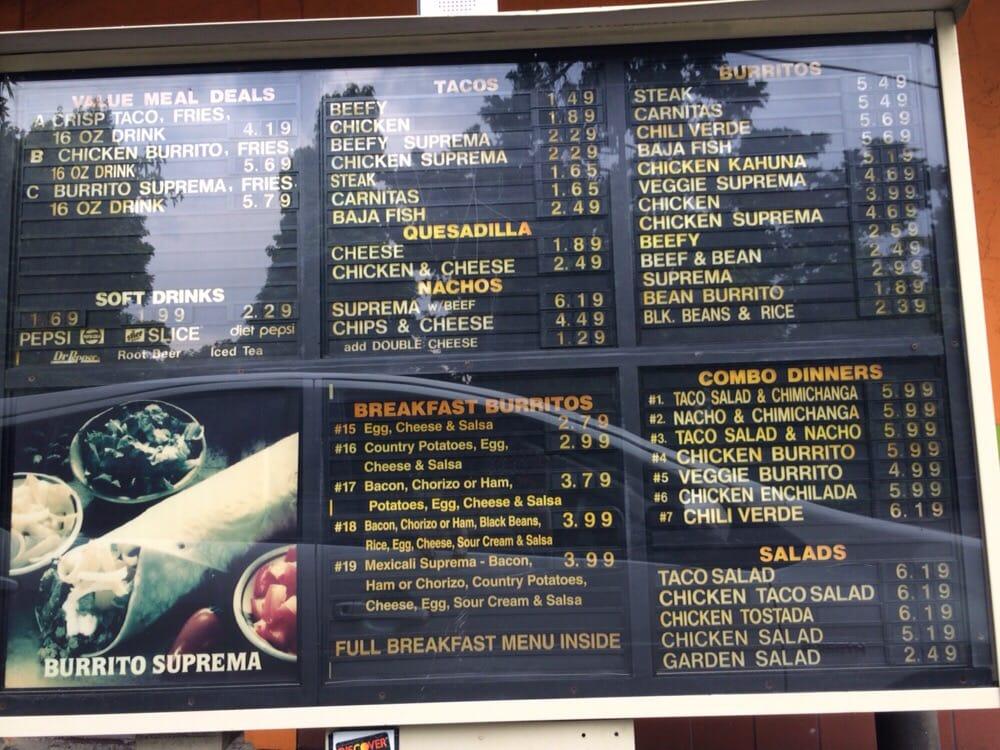 Menu at Mexicali Express restaurant, Beaverton, SW Canyon Rd #2104