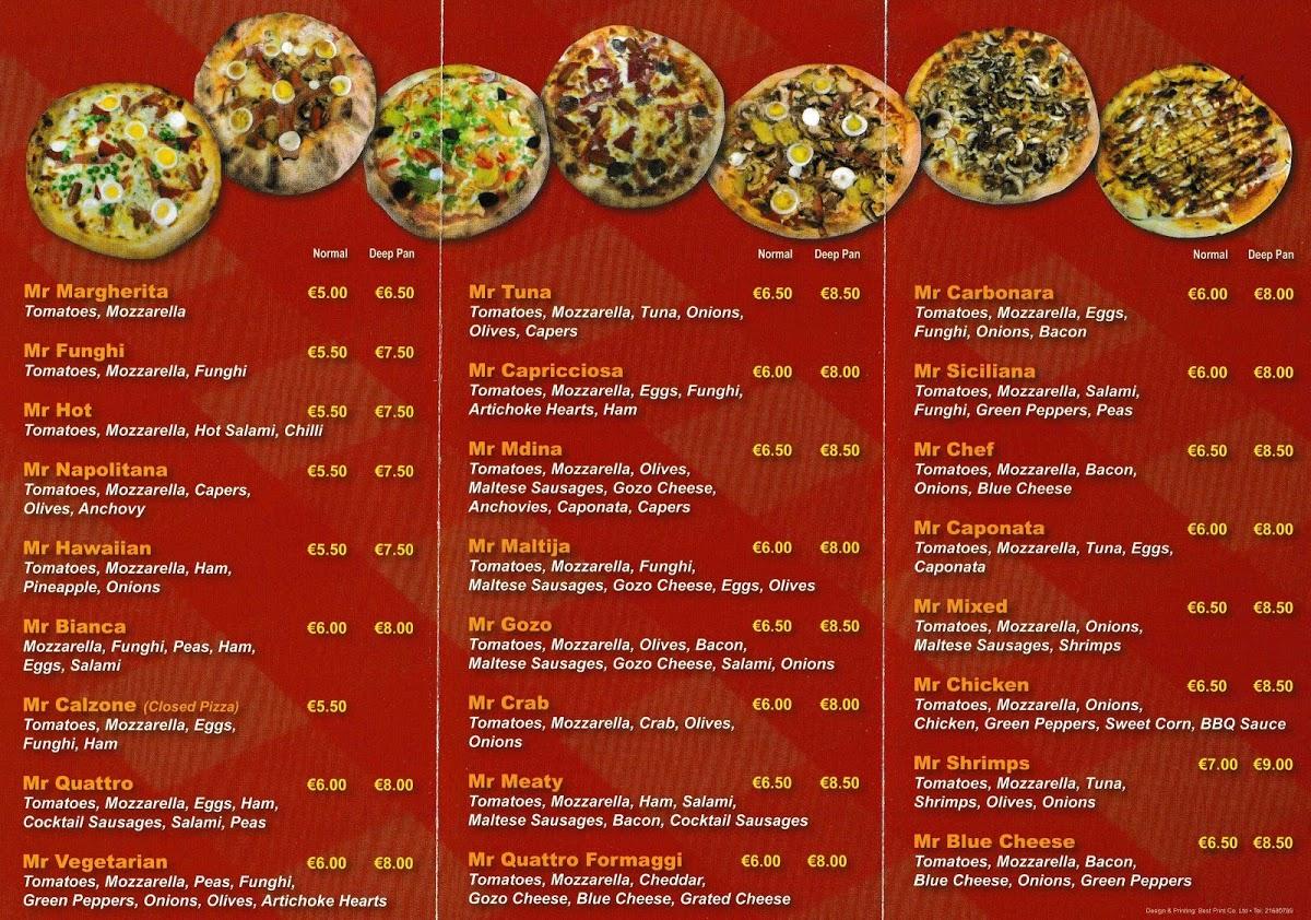 Menu at Mr. Pizza pizzeria, Ħaż-Żabbar