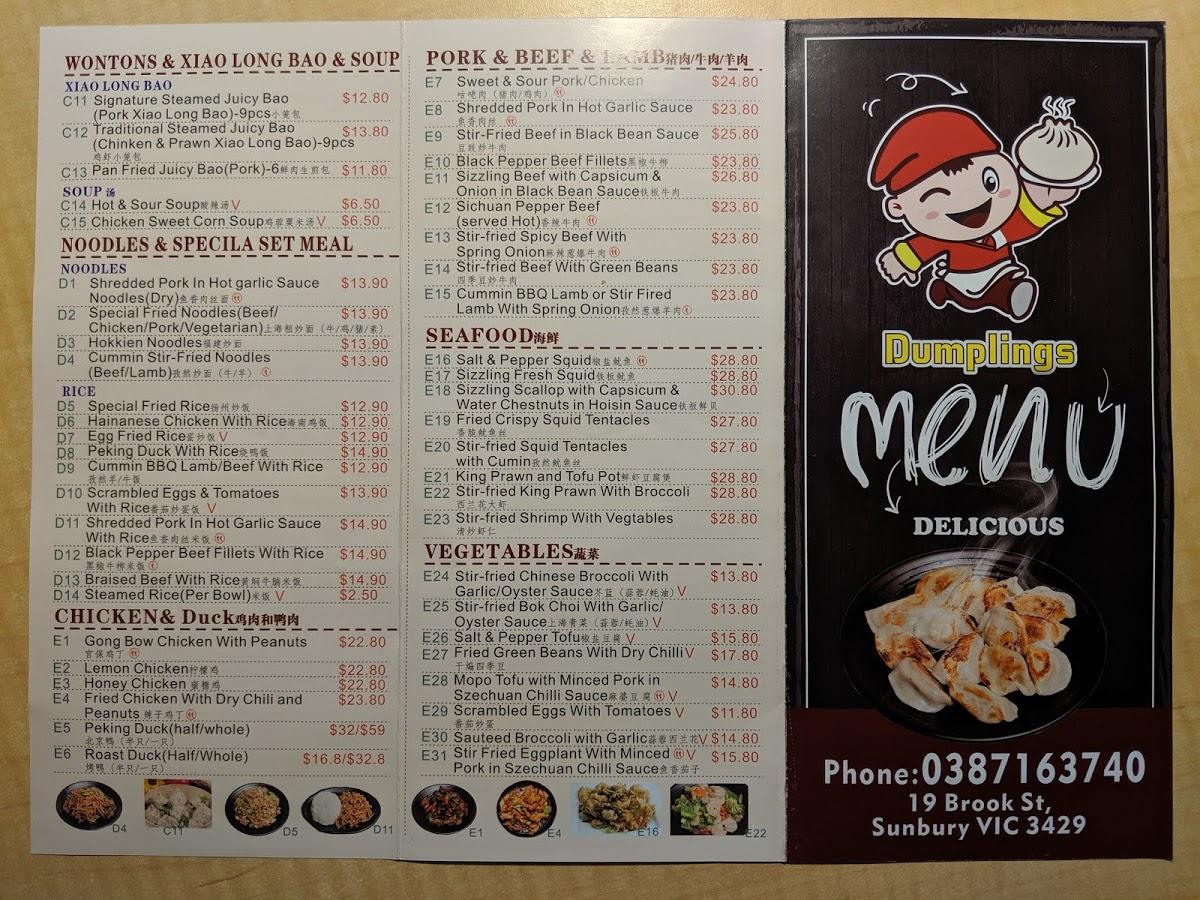 Menu at Sunbury Dumplings restaurant, Sunbury