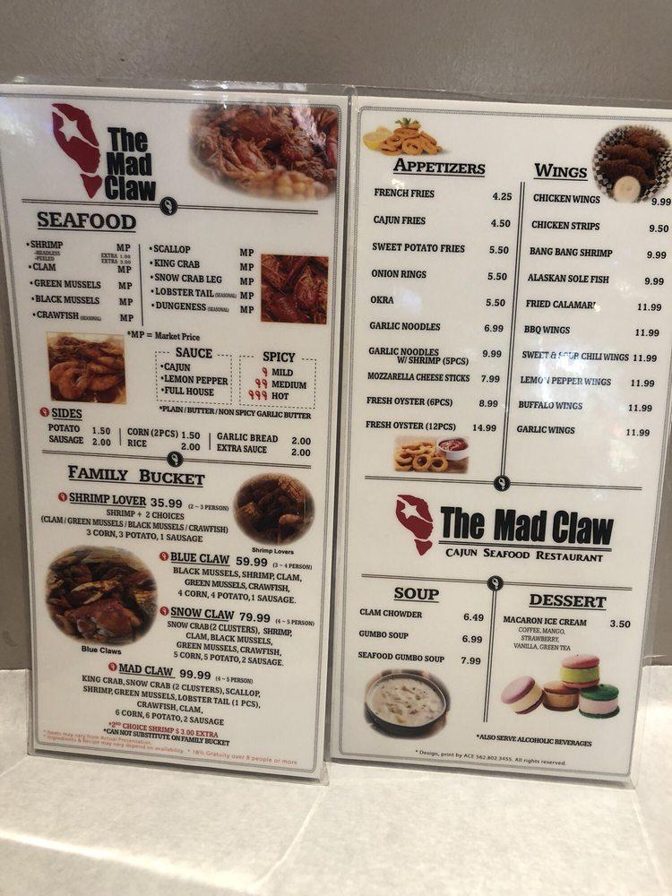 Menu at The Mad Claw restaurant, Rancho Cucamonga