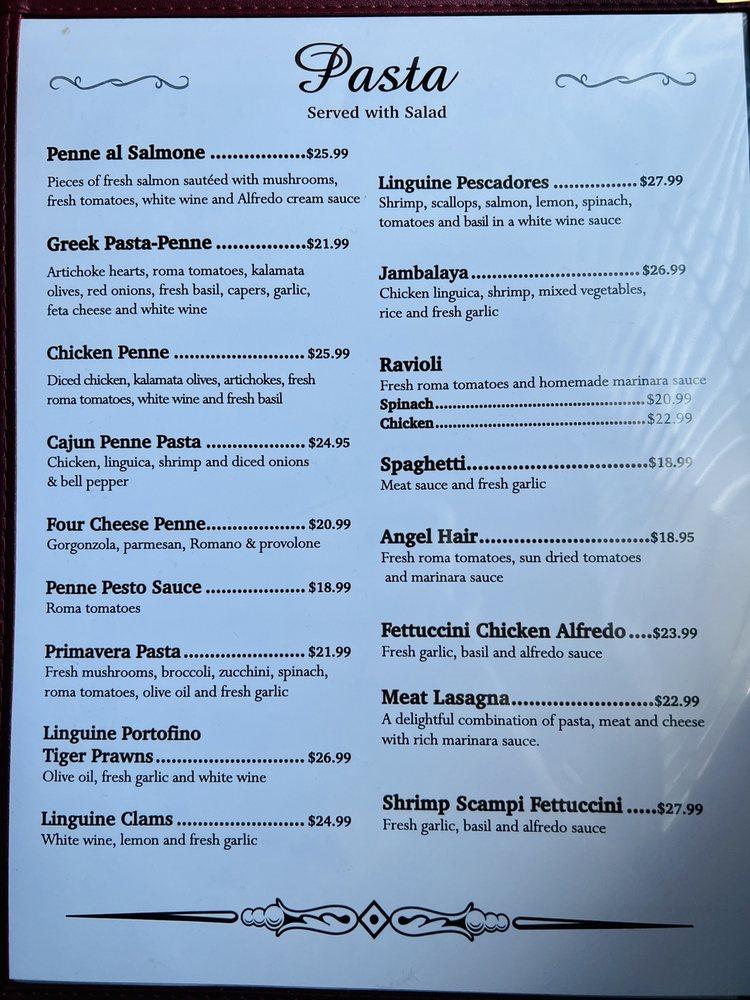 Menu at Bella Italia restaurant, Fortuna