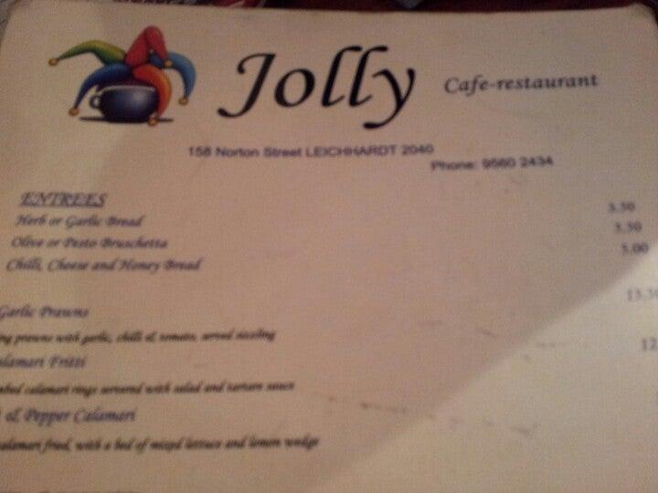 Menu at Cafe Jolly Leichhardt, Leichhardt