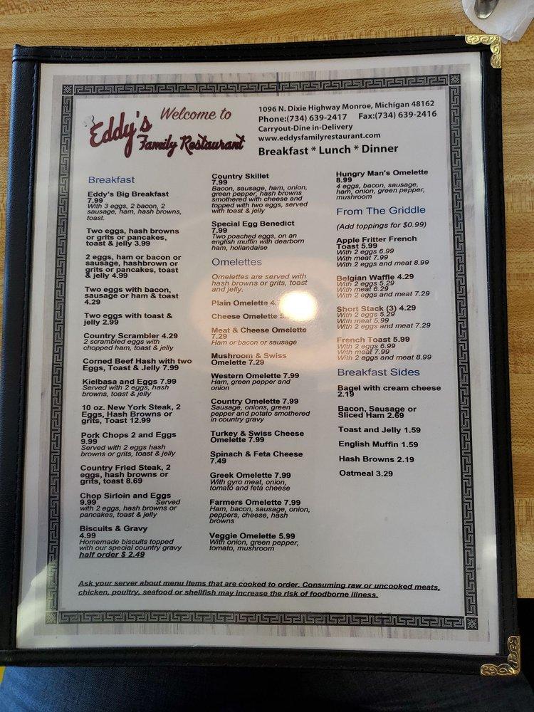 Menu at Eddy's Family Restaurant, Monroe