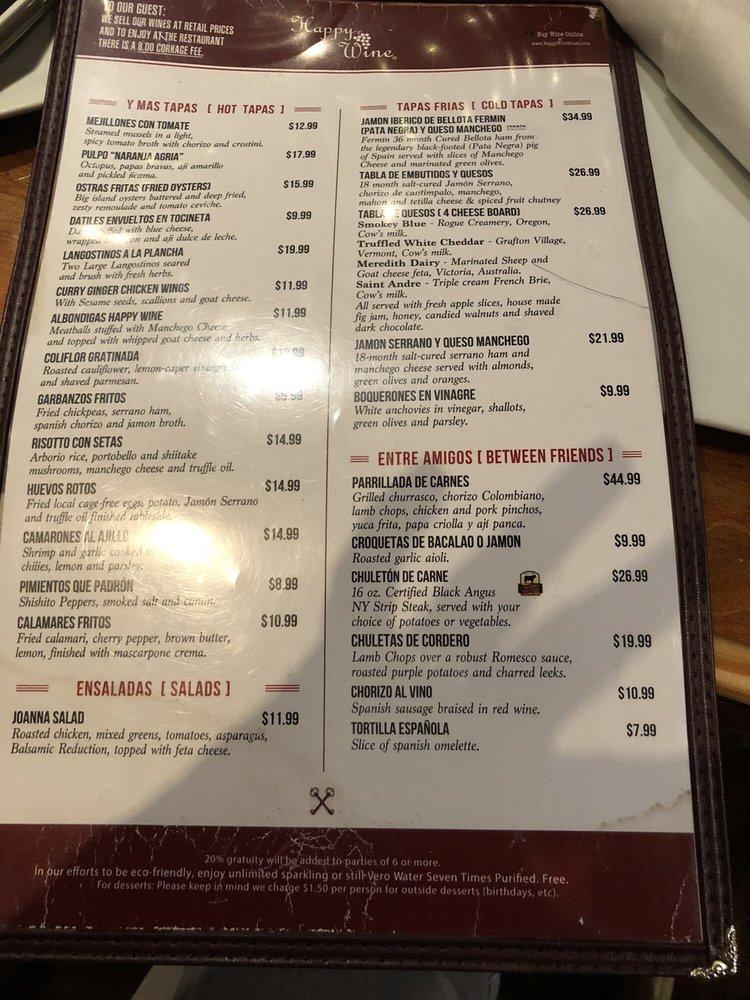 Menu at Happy Wine in the Grove pub & bar, Miami, Bird Ave