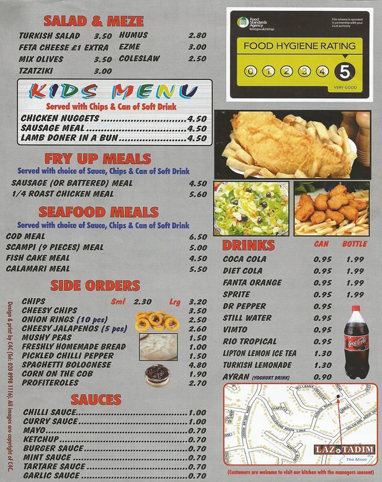 Menu at Laz Tadim Fish & Chips & Kebab House fast food, Reading