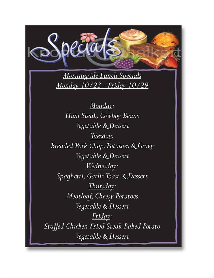 Menu at Morningside Café restaurant, Rapid City