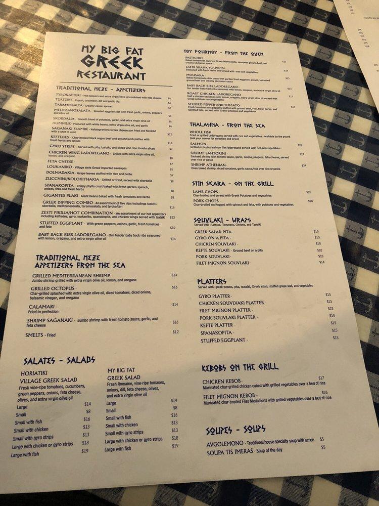 Carta de My Big Fat Greek Restaurant, Dania Beach, Griffin Rd