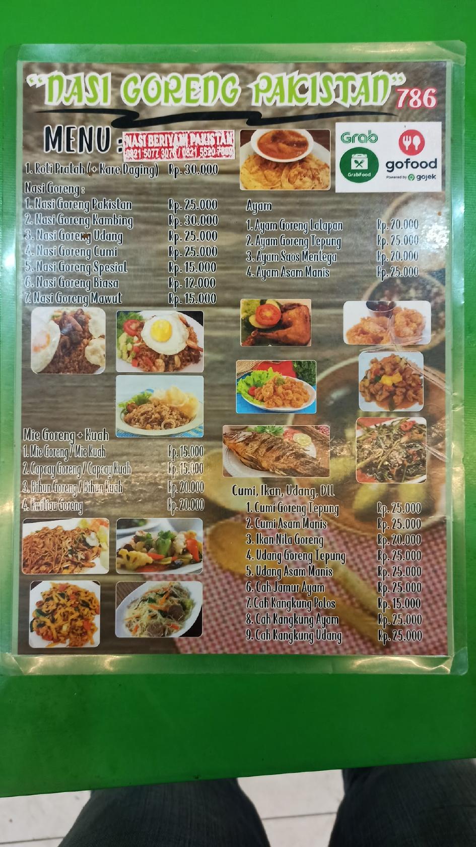 Menu at Nasi Goreng PAKISTAN restaurant, Samarinda