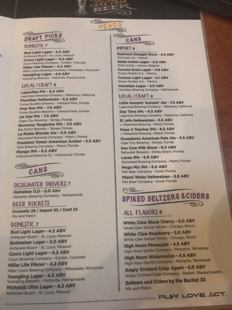 Carta de PLA Sports Bar, Davie