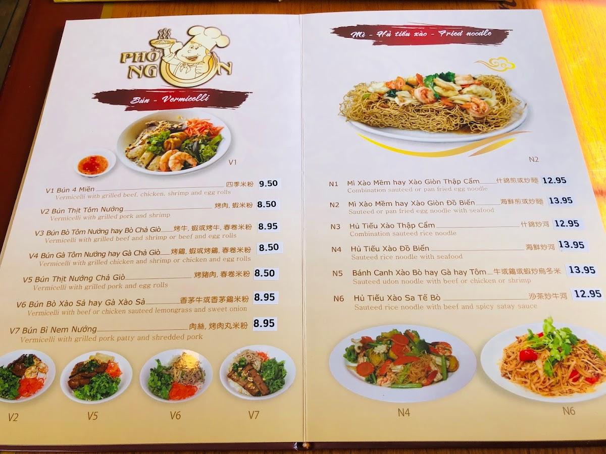 Menu at Pho Ngon restaurant, Houston, Bellaire Blvd