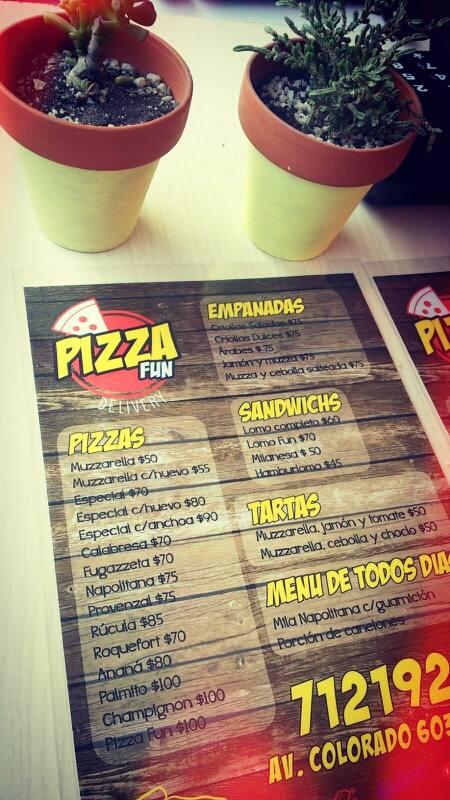 Menu at Pizza Fun pizzeria, Córdoba