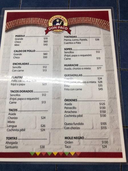 Carta de RESTAURANT DON PACO, Zapopan, Av. Nicolás Copérnico 3673